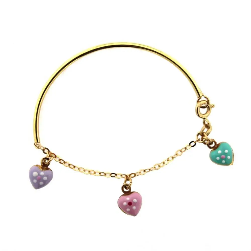 18K Solid Yellow Gold Enamel Dangle Hearts Bangle – Amalia J & Boutique